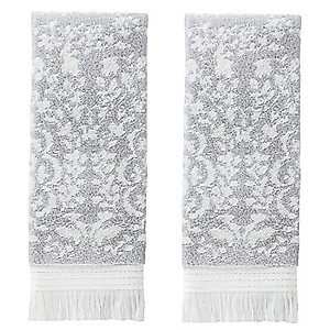 SKL Home Carrick Medallion 100% Turkish Cotton Hand Towel Set, Gray