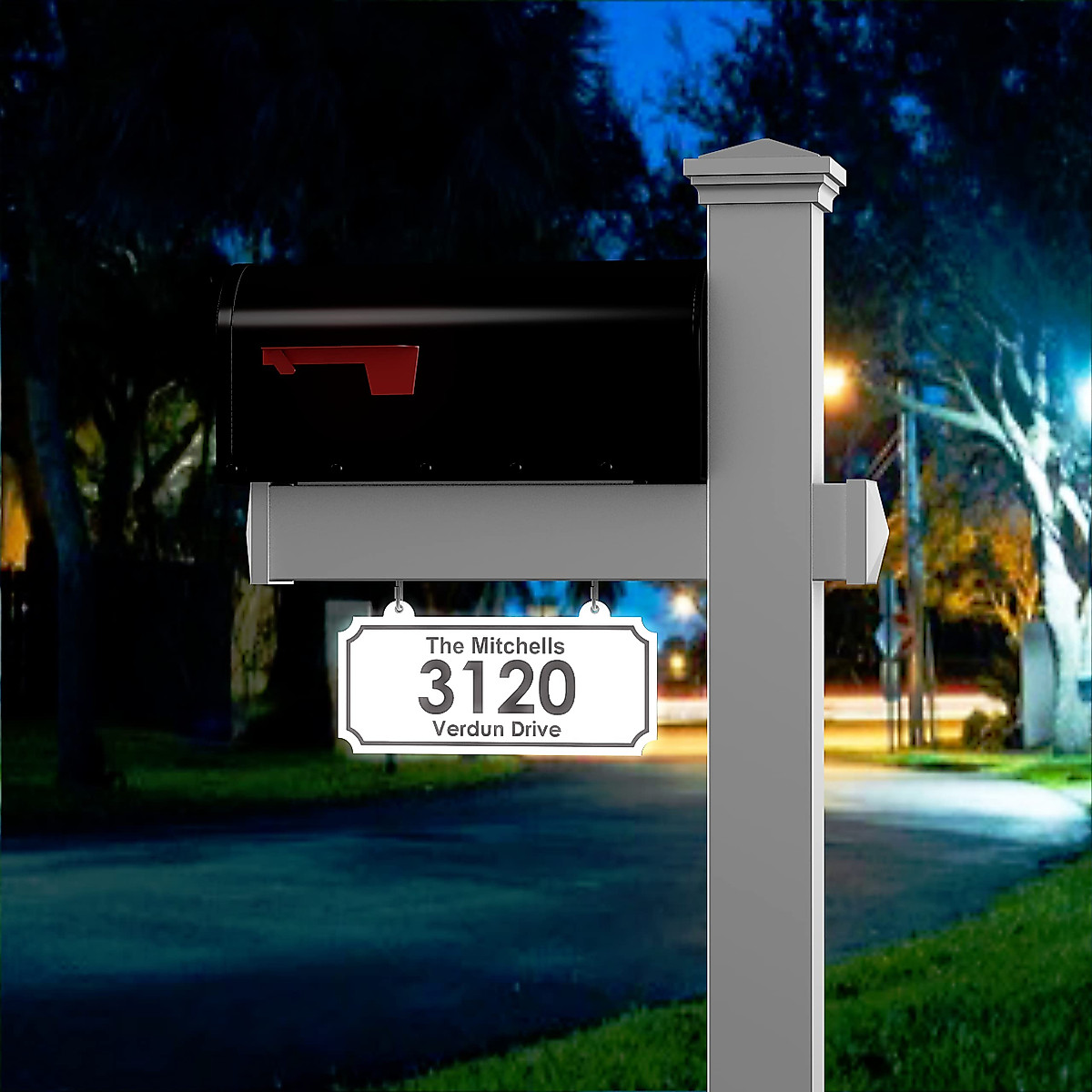 4Ever Products The Jackson Complete Mailbox System - Vinyl/PVC Post (includes Mailbox) Decorative Curbside Postal Solution with Classic Traditional Style and Hanging Address Plate (White Mailbox)