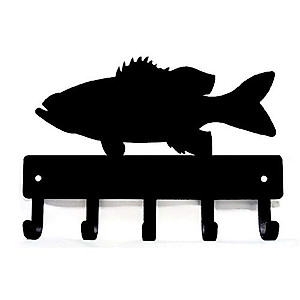 The Metal Peddler Bass Fish Key Rack Hanger - Small 6 inch Wide - Made in USA; Gift for Fishermen