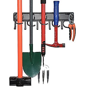 YueTong All Metal Garden Tool Organizer,Adjustable Garage Wall Organizers and Storage,Heavy Duty Wall Mount Holder with Hooks for Broom,Rake,Mop,Shovel.（1 Pack）