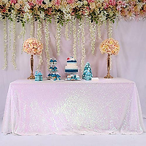 TRLYC 60 x 102-Inch Rectangular Sequin Tablecloth Iridescent for Wedding Party Christmas Day-Iridescent
