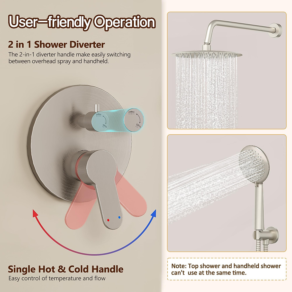 Gabrylly Slide Bar Shower System, Shower Faucet Set Complete with High Pressure 8" Rain Shower head and 5-Setting Handheld Shower Set, Shower Valve Include, Brushed Nickel