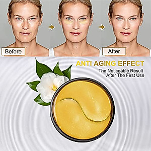 Fivewan 24k Gold Under Eye Patches - 60 Pcs Eye Mask Pure Gold Anti-Aging Collagen Hyaluronic Acid Under Eye Mask for Removing Dark Circles, Puffiness & Wrinkles Refresh Your Skin