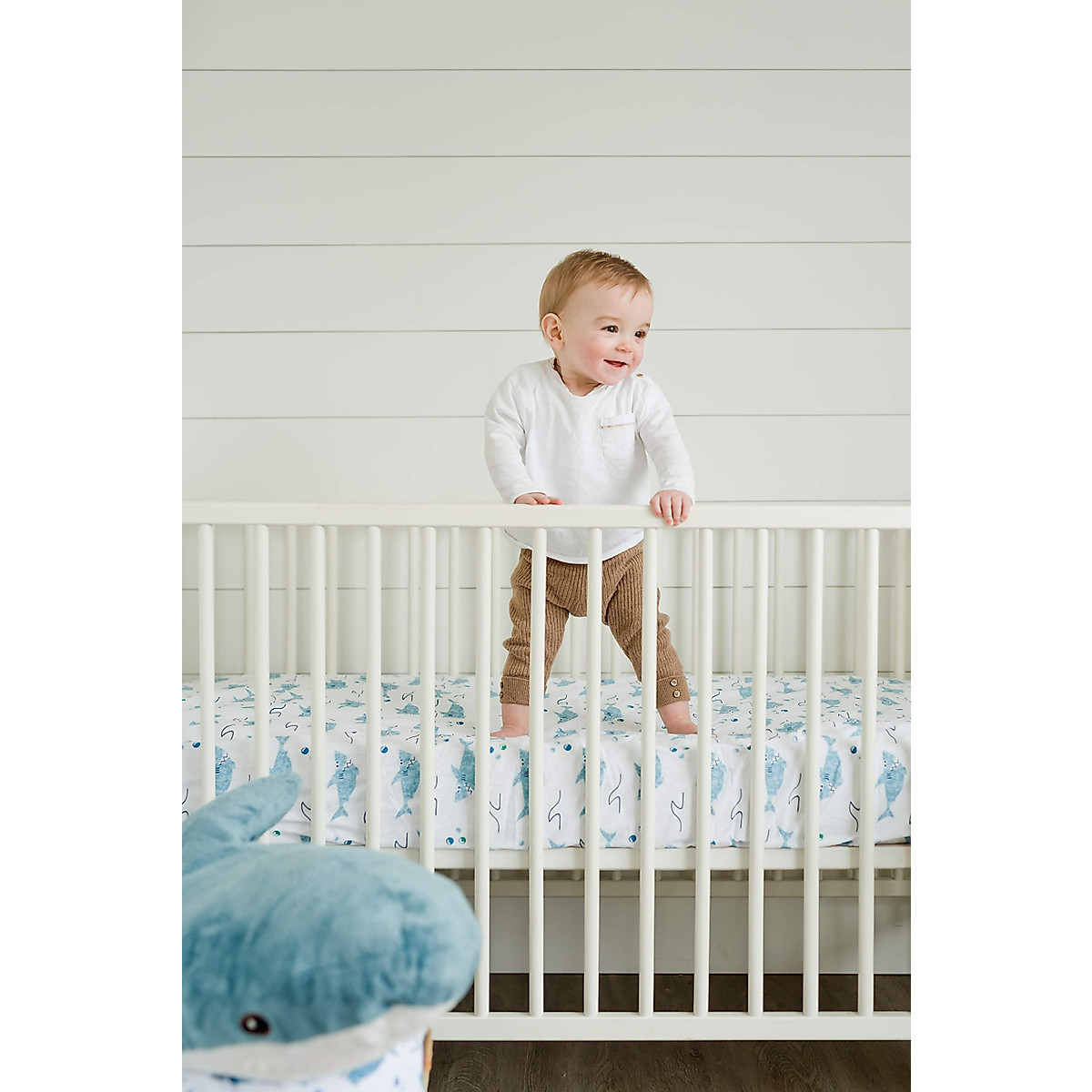 100% Cotton Fitted Crib Sheet - Premium Baby Bedding - Soft, Breathable & Durable - Shark Print