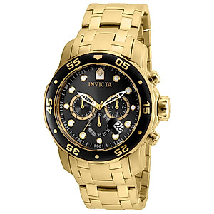 Invicta Men's 80064 Pro Diver Chronograph Charcoal Dial 18k Gold Ion-Plated Stainless Steel Watch