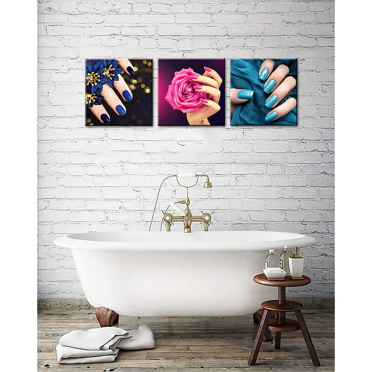 Artsbay 3 Pieces Modern Canvas Wall Art Fashion Woman Beauty Salon Painting Picture Nail Hand Spa Artwork Makeup and Manicure Poster Bedroom Decor Stretched Ready to Hang