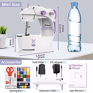 Mini Sewing Machine with 42PCS Sewing Kit, Foot Pedal, Adapter (Purple)