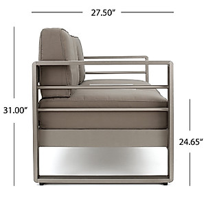 Patio Furniture ~ 5 Piece Light Gray Outdoor Patio Chair and Sofa Set with Propane (Gas) Fire Table (Pit) and Khaki Cushions