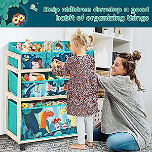 Toy Storage Organizer with Wheels, Utility Storage Cabinet, Rolling Cart with Large Storage Bins for Hold ing Toys, Books, Blankets, Blocks