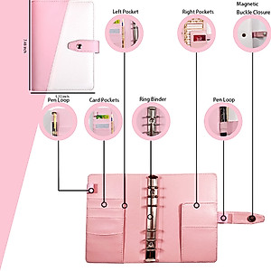 Budget Binder Color Block 30 Pcs A6 PU Leather Notebook Binder Planner Set, Personal Budget Planner Organizer 10 Cash Budget Envelopes Zipper Pockets 12 Budget Bill Planner Sheet 7 Label Stickers