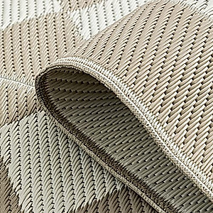 Kurala Reversible Rugs Plastic Patio Area Rugs, Lightweight Outside Mats for Patio, Straw, RV Camping, Beach and Picnic (5x8ft Taupe)