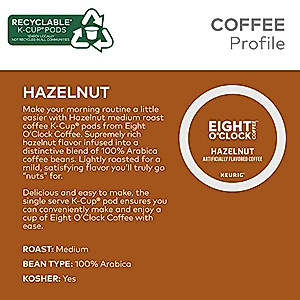 Eight O'Clock Coffee Hazelnut Single-Serve Keurig K-Cup Pods, Medium Roast Coffee Pods, 32 Count