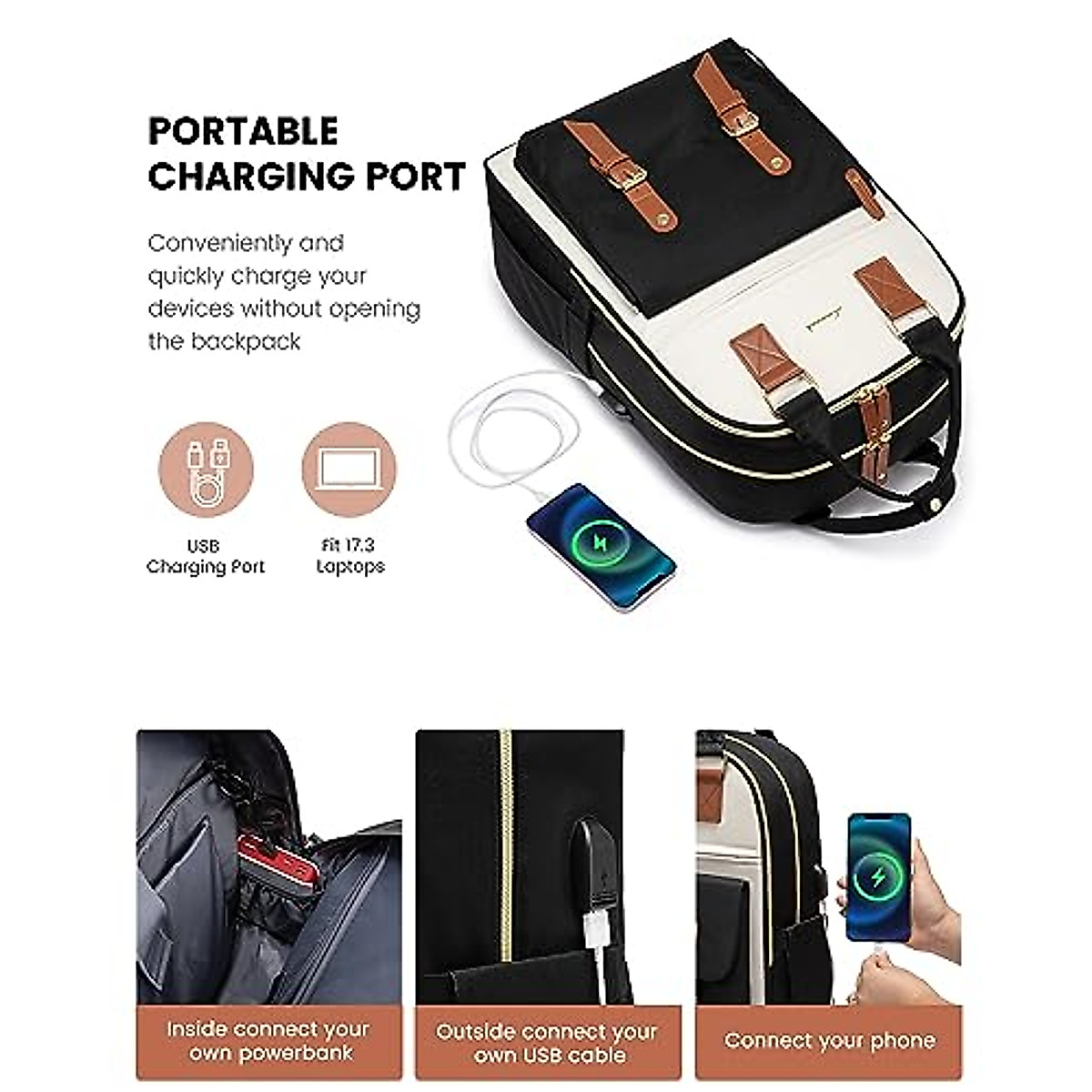 LOVEVOOK Laptop Backpack Women,17.3 Inch Fashion College Backpack with USB Charging Port,Teacher Nurse Work Travel Computer Bag Purse Business Commuter Backpack