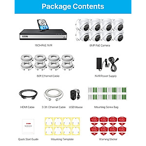 ZOSI 16CH 4K Spotlight PoE Security Camera System,8pcs 4K Outdoor Indoor PoE IP Cameras,Person Vehicle Detection,2 Way Audio and Siren,Night Vision,8MP 16Channel NVR with 4TB HDD for 24/7 Recording