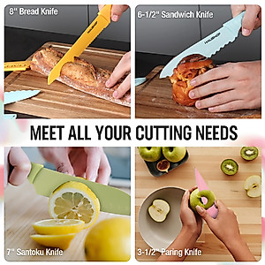 HAUSHOF Kitchen Knife Set, 6-Piece Colorful Knives Set with Sheaths for Kitchen, Non-Stick Coated Stainless Steel Blades for Slicing&Cutting, Gifts Knife Set for Dad, Mom, Husband and Wife