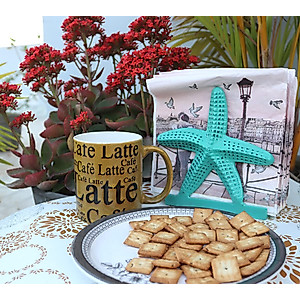 Nautical Starfish Lunch Dinner Metal Napkin Holder Kitchen Napkin Beverage Cocktail Ocean Coastal Napkin Holder By The Metal Magician (Distressed Green)