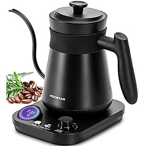 Aigostar Electric Gooseneck Kettle Temperature Control, 1200W Quick Heating Pour Over Kettle and Tea Kettle for Coffee Tea, 5 Variable Presets, Keep Warm & Stopwatch, Stainless Steel Inner, 0.8L