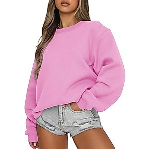 EFAN Womens Oversized Sweatshirts Crewneck y2k Hoodies Fall Fashion Outfits Teen Girls Cute Sweater 2025 Winter Clothes Pink S