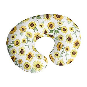 Sweet Jojo Designs Sunflower Boho Floral Nursing Pillow Cover Breastfeeding Pillowcase for Newborn Infant Bottle or Breast Feeding Pillow NOT Included Yellow Green Bohemian Farmhouse Watercolor Flower