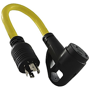 Conntek 15828 1.5-Feet, 20-Amp RV Generator Adapter for Model 4-Prong Locking Plug to RV 30-Amp Ergo Grip Connector with Power Indicator , Yellow