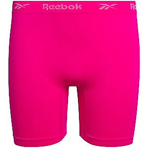 Reebok Girls' Boyshorts Underwear - 8 Pack Soft Seamless Long Leg Boy Shorts - Playground Shorts for Girls (6-16), Size 12-14, Black/Aqua/Hot Pink/Multi Stripes