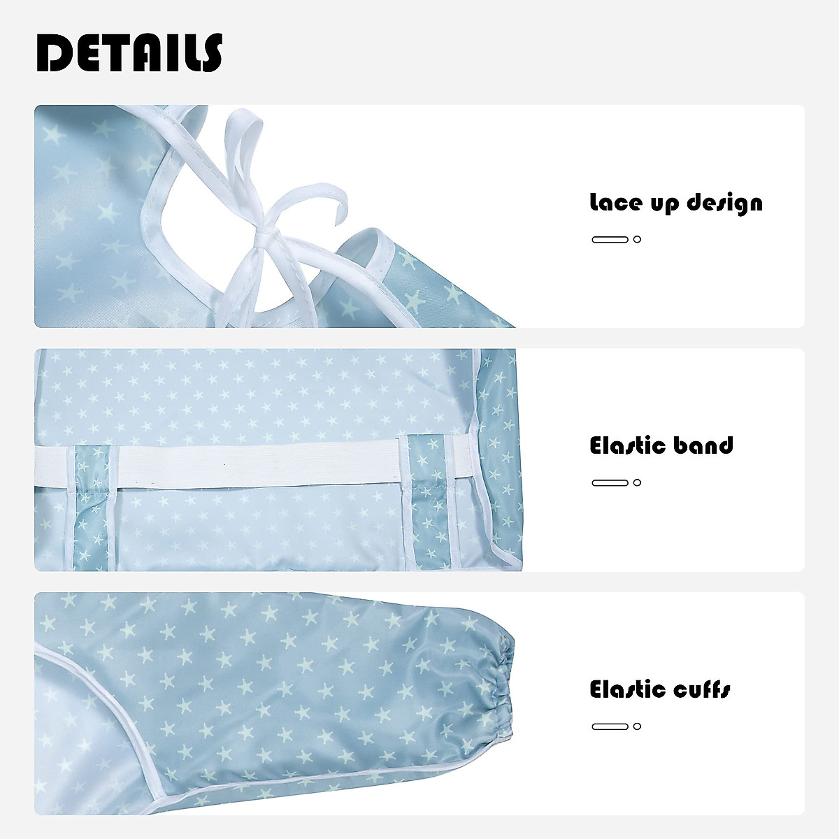 Little Dimsum Baby Toddler Weaning Bib Coverall, Attaches to High chair, Waterproof Long Sleeve Feeding Smock Apron, Easy to Clean for Eating 6-36 Months（Blue-star）