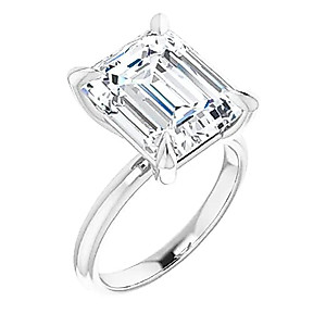 10K Solid White Gold Handmade Engagement Rings, 5 CT Emerald Cut Moissanite Diamond Solitaire Wedding/Bridal Rings for Women/Her, Minimalist Anniversary Ring Gifts (4)