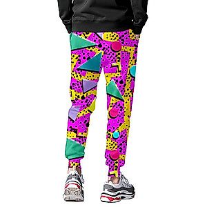 XINQIXAA Men's Jogger Sweatpants,80s Pants 90s Theme Athletic Track Pants,80s Costumes for Men Workout Jogger Pants Black