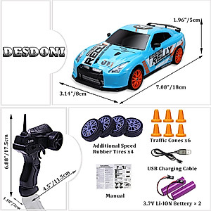 Remote Control Car RC Drift Car 2.4GHz 1:24 Scale 4WD 15KM/H High Speed Model Vehicle LED Lights Drifting Tire Racing Sport Toy Car for Adult Boy Girl Kid Gift 2Pcs Rechargeable Batterie