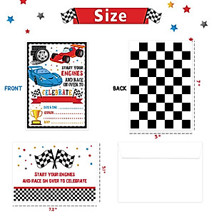WERNNSAI 20 Count Racing Car Party Invitation with Envelopes - Race Car Party Supplies for Boys Birthday Baby Shower Graduation Fill-in Style Racing Invite Cards