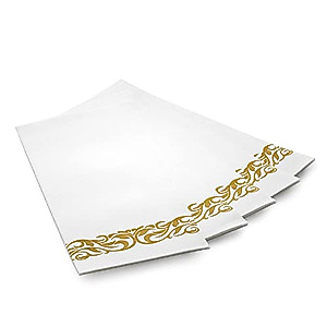 Munfix 700 Piece Gold Dinnerware Set - 200 Gold Rim Plates - 300 Gold Silverware - 100 Gold Plastic Cups - 100 Linen Like Gold Paper Napkins, 100 Guest Disposable, Gold