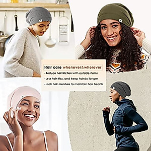 YANIBEST 100% Mulberry Silk Lined Sleep Cap Silk Bonnet for Sleeping - Pink Hair Cover Bonnet for Natural Hair Adjustable Slouchy Beanie Hat