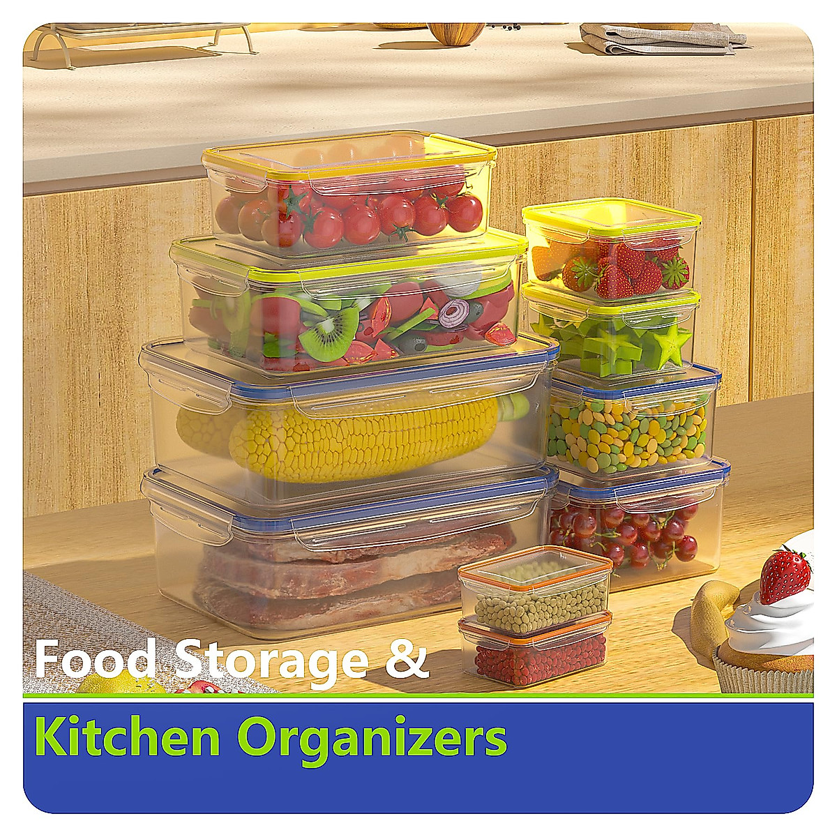 22 Pack Food Storage Containers with Lids, Reusable Plastic Meal Prep Containers, Microwave/Freezer/Dishwasher Safe Clear Airtight Containers