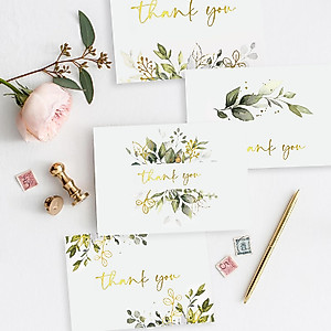VEEYOL 100 Gold Foil Greenery Thank You Cards with Envelopes, Watercolor Foliage Thank You Notes For Wedding, Baby Shower, Graduation, Bridal, Business, Anniversary