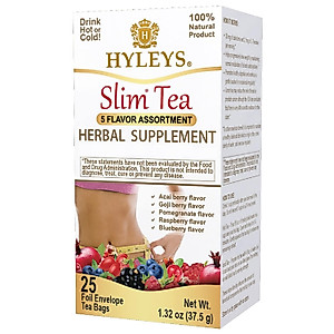 Hyleys Slim Tea 5 Flavor Assortment - Weight Loss Herbal Supplement Cleanse and Detox - 25 Tea Bags (1 Pack)