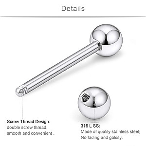 SCERRING 14G Tongue Rings Stainless Steel Rose Skull Heart Tongue Nipple Ring Body Piercing Jewelry Retainer 21PCS Silver