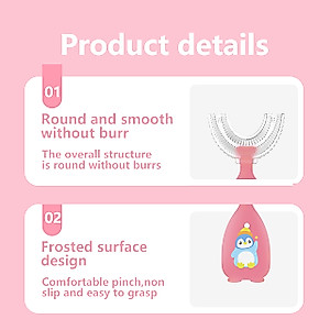 JAEZZIY U Shaped Toothbrush Kids,Food Grade Soft Silicone Brush Head, 360° Oral Teeth Cleaning Design for Toddlers and Children (Animals 2 Pack)