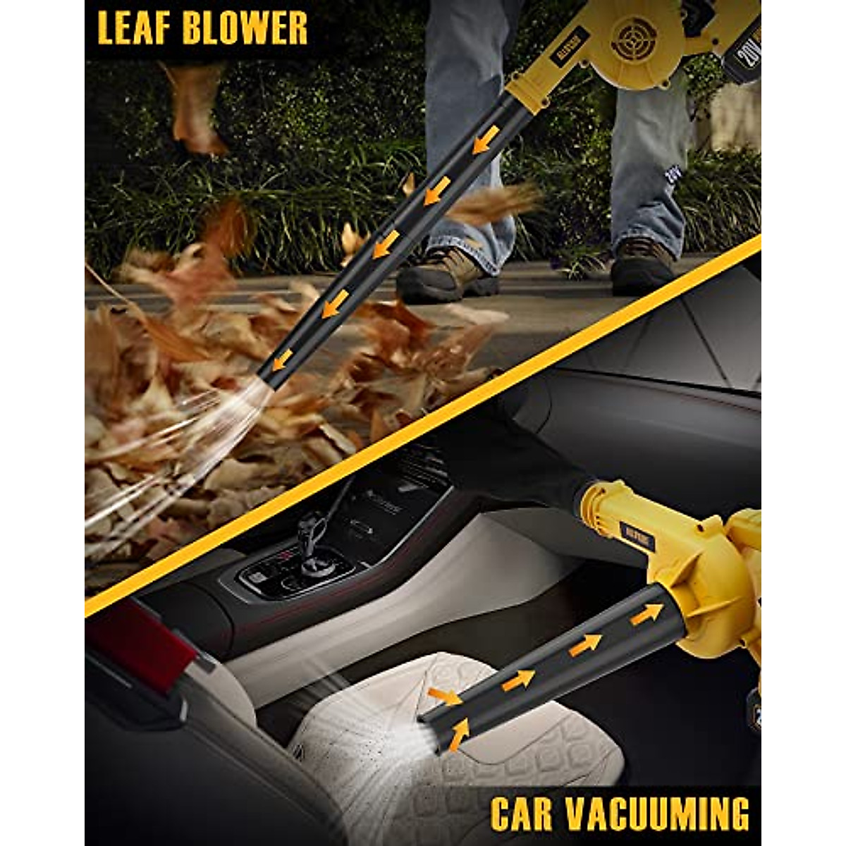 ALLOYMAN Leaf Blower, 20V Cordless Leaf Blower, with 2 X 4.0Ah Battery & Charger, 2-in-1 Electric Leaf Blower & Vacuum for Yard Cleaning/Snow Blowing.