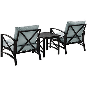 Crosley Furniture Kaplan 3-Piece Outdoor Chair and Side Table Set, Patio Conversation Sets for Porch, Deck, Oiled Bronze with Mist Cushions