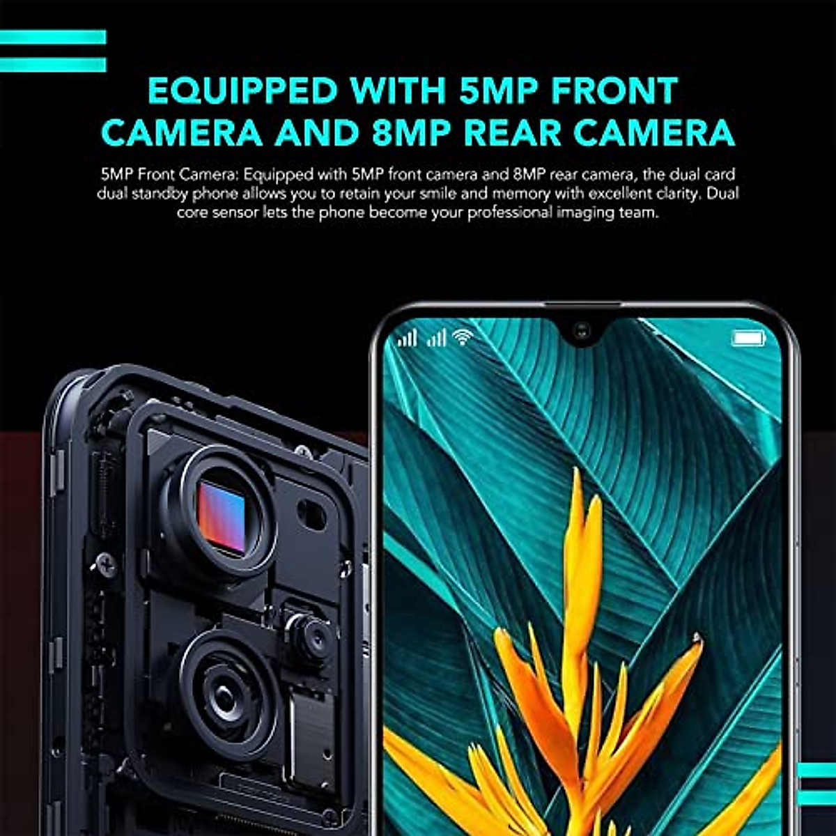 Smartphone, 6.1 Inch Drop Screen 3G Unlocked Cellphone RAM 3GB ROM 32GB Facial Recognition Mobile Phone, 10 Core CPU Processor 5MP Front and 8MP Rear Camera 2800Mah Battery(Black)