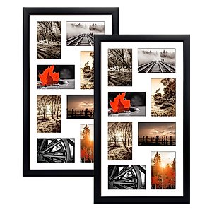 QUTREY 4x6 Black Collage Picture Frames Set of 2, 8 Openings Matted Collage Frame for 4x6 Pictures to Display 16 Multi Photos for Wall