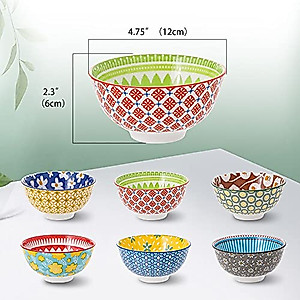 Ceramic Bowl Set Small Bowls - Porcelain Dessert Bowls 10 oz - 6 Little Bowl for Rice | Soup | Snack | Side Dishes | Yogurt | Ice Cream - Coloful Cute Bowl Sets Microwave | Dishwasher Safe - 4.75 Inch
