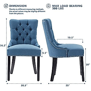 Kingfun Dining Chairs Set of 2, Upholstered Tufted Kitchen&Dining Room Chairs, Modern Accent Chairs Side Chair for Dinner Table/Waiting Room, Padded Nailhead Fabric Parsons Chairs(Solid Wooden, Blue)