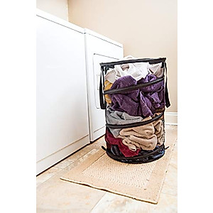 Camco Pop Collapsible Mesh Hamper Basket with Handles-Easy to Store and Clean, Perfect for Travel, Dorms, and More, Minimizes Moisture Caused Laundry Odors-Black (51977)