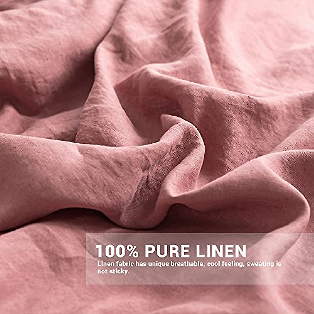 Simple&Opulence 100% Linen Duvet Cover Set, 3 Piece Belgian Flax Breathable Bedding, Queen Size 88''x92'' (1 Comforter Cover+2 Pillowshams) with Tie Closure Style, Coral-Red