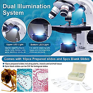 40X-1000X Binocular Microscope for Adults with Microscope Slides Phone Holder and Specimen Preparation Kits, Compound Binocular Microscopes for Home Educational/Hobby Use