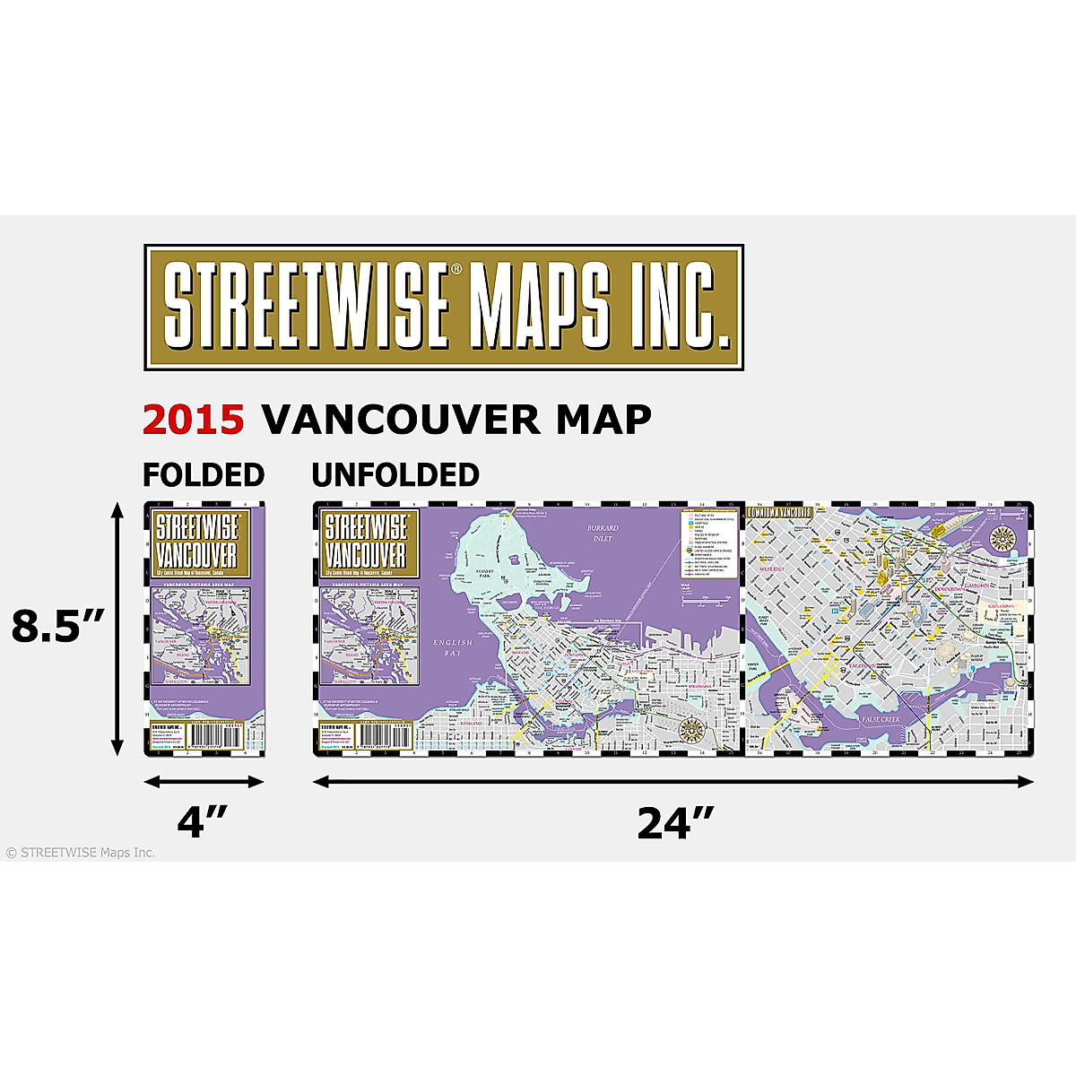 Streetwise Vancouver Map - Laminated City Center Street Map of Vancouver, Canada