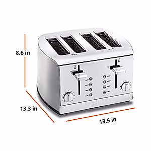 KRUPS KH734D Breakfast Toaster with Brushed and Chrome Stainless Steel Housing, 4-Slices with Dual Independent Control Panel, 6-browning levels, Silver