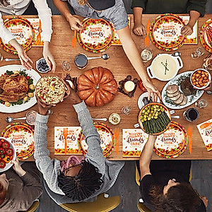 KORHONEN Friendsgiving Party Decorations, 96Pcs Thanksgiving Tableware Set Includes Friendsgiving Napkins Plates Forks, Friendsgiving Maple Leaves Party Supplies