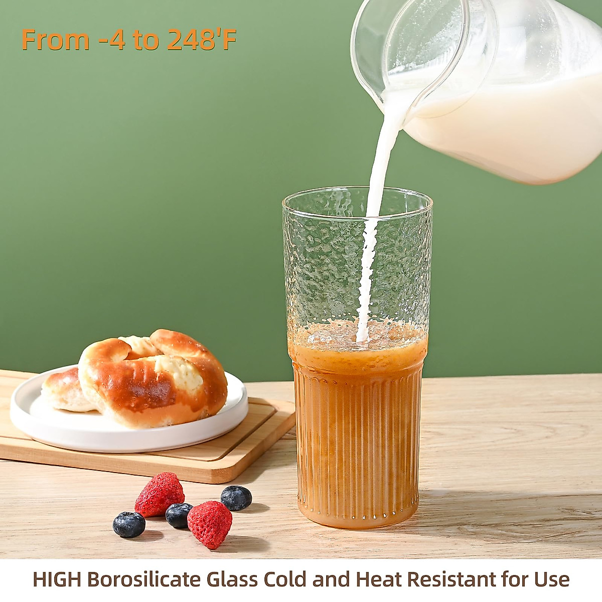 MINGHYZYA 20 OZ Iced Coffee Cup With Glass Lids and Straws,High Borosilicate Glass Tumbler Cup Reusable Wide Mouth Smoothie Cups(Clear,1cup)